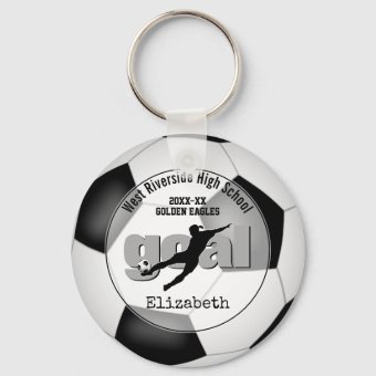 black white soccer ball goal girls' team spirit keychain | Zazzle