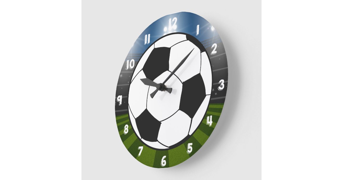 Black White Soccer Football Stadium Sports Large Clock | Zazzle