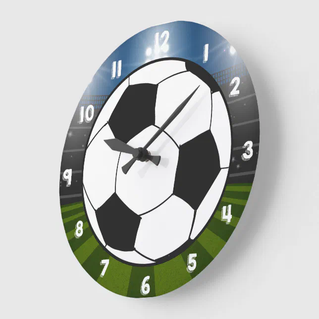 Black White Soccer Football Stadium Sports Large Clock | Zazzle