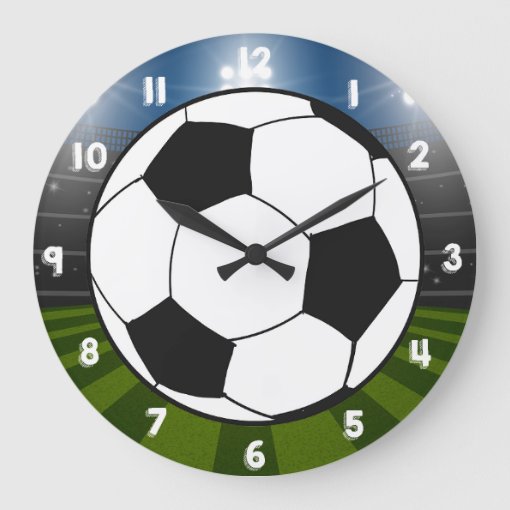 Black White Soccer Football Stadium Sports Large Clock | Zazzle