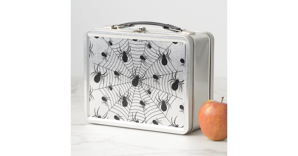 Black White spiders spiderweb Halloween pattern Metal Lunch Box | Zazzle