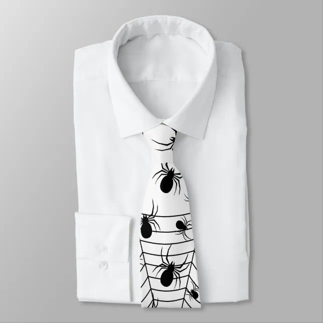 Black White spiders spiderweb Halloween pattern Neck Tie | Zazzle