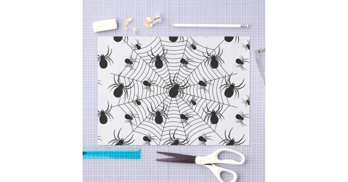 Black White spiders spiderweb Halloween pattern Tissue Paper | Zazzle