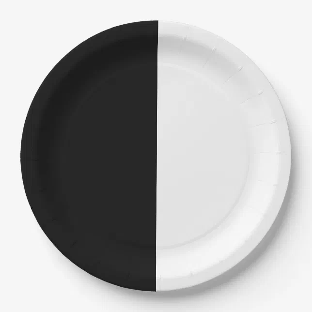 Black & White Split Half Birthday Chic Party Paper Plates | Zazzle