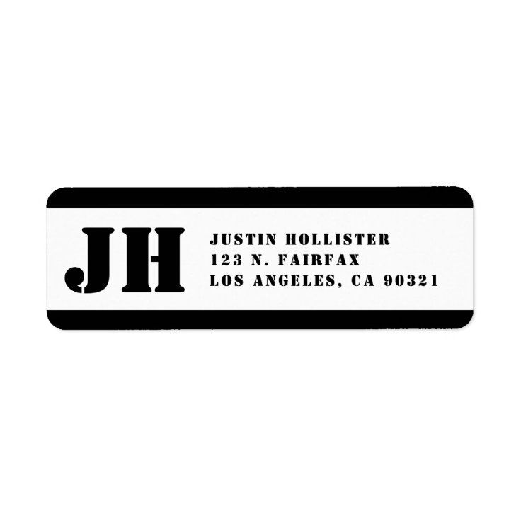 Black & White Stencil Monogram Return Address Label | Zazzle