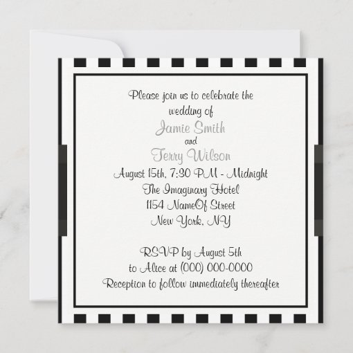 Black White Stripe Black Ribbon Wedding Invite | Zazzle