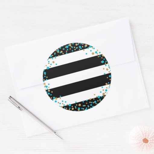 Black White Stripe Gold Glitter Turquoise Sprinkle Classic Round ...