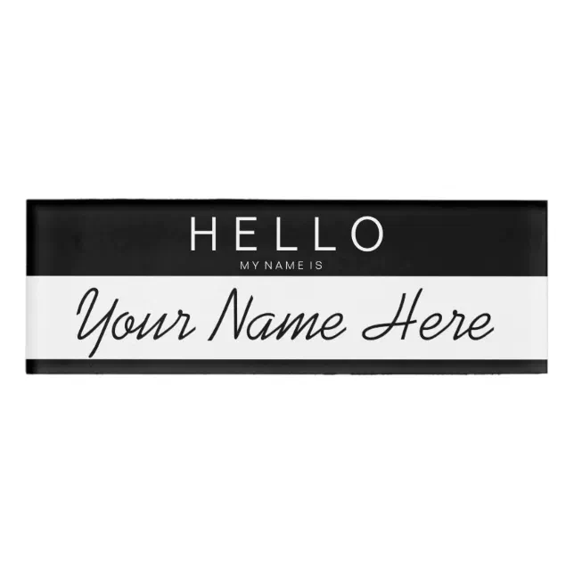 Black & White Stripe 'Hello My Name is...' Custom Name Tag | Zazzle
