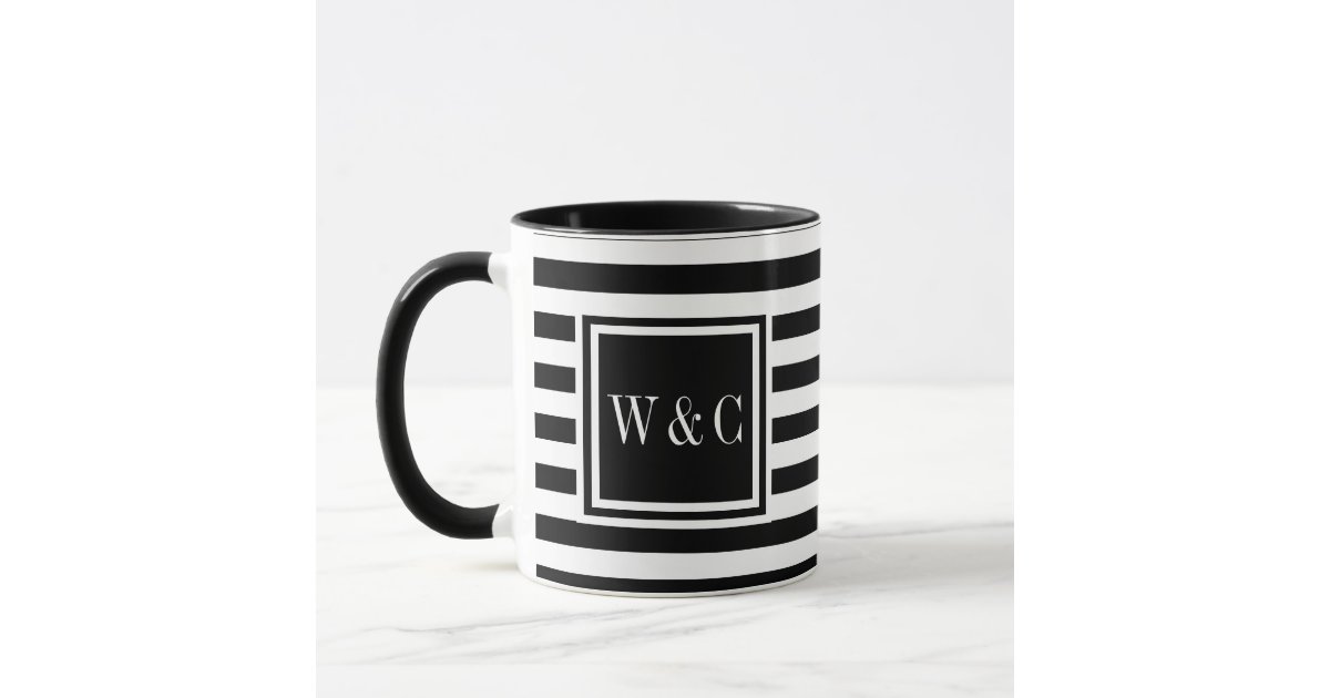 Black White Stripe Monogram Mug | Zazzle