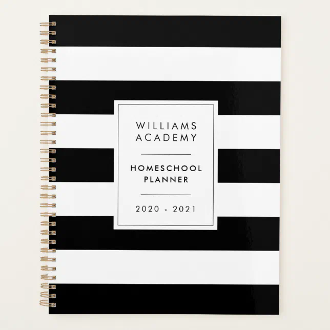 Black & White Stripe Personalized Homeschool Planner | Zazzle