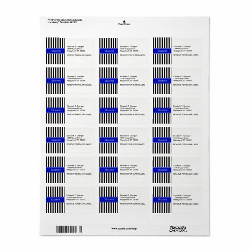 Black White Stripe Royal Blue Ribbon Name Monogram Label | Zazzle