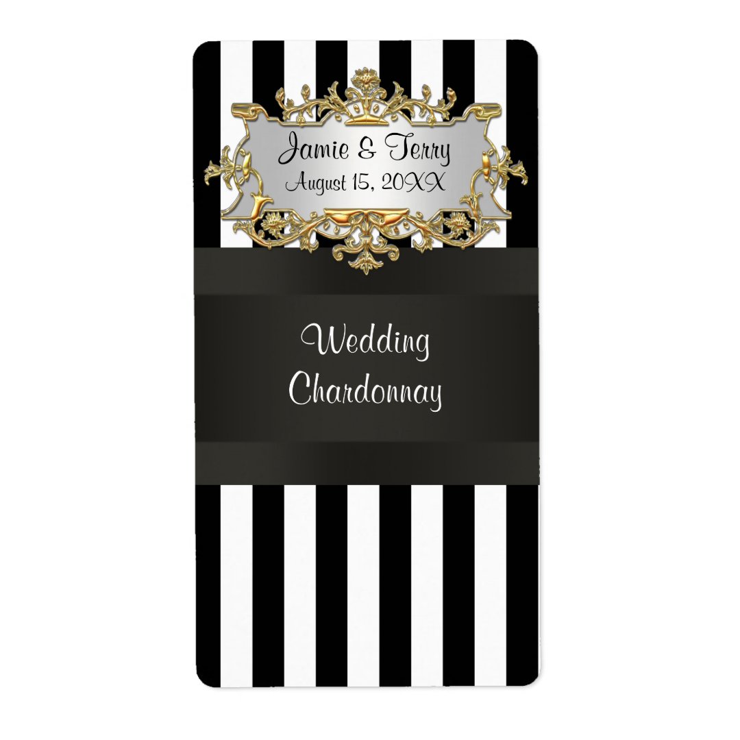 Black White Striped Black Ribbon Wine Label | Zazzle