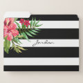 Black White Stripes And Flowers File Folder | Zazzle