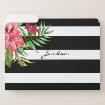 Black White Stripes And Flowers File Folder | Zazzle