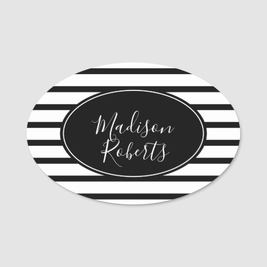 Black & White Stripes Name Tag | Zazzle.com