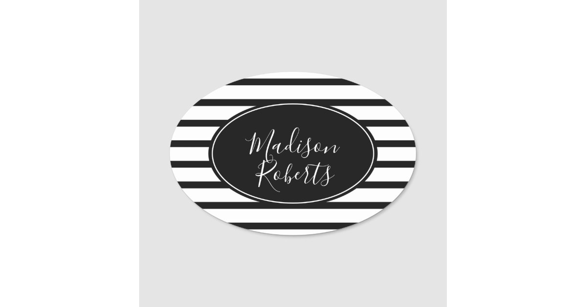Black & White Stripes Name Tag | Zazzle