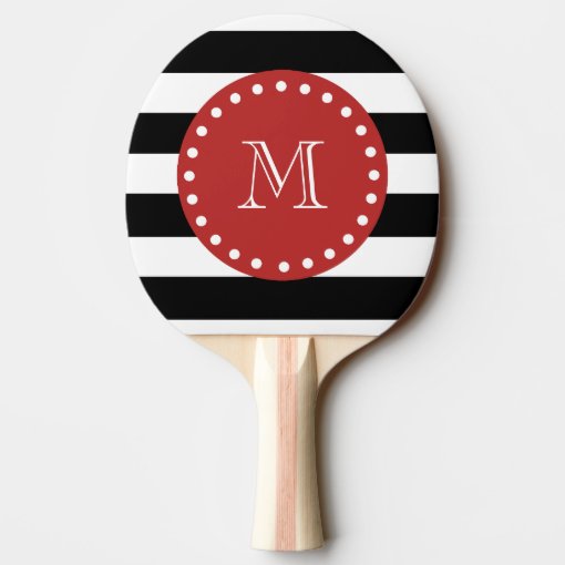 Black White Stripes Pattern, Red Monogram Ping Pong Paddle | Zazzle