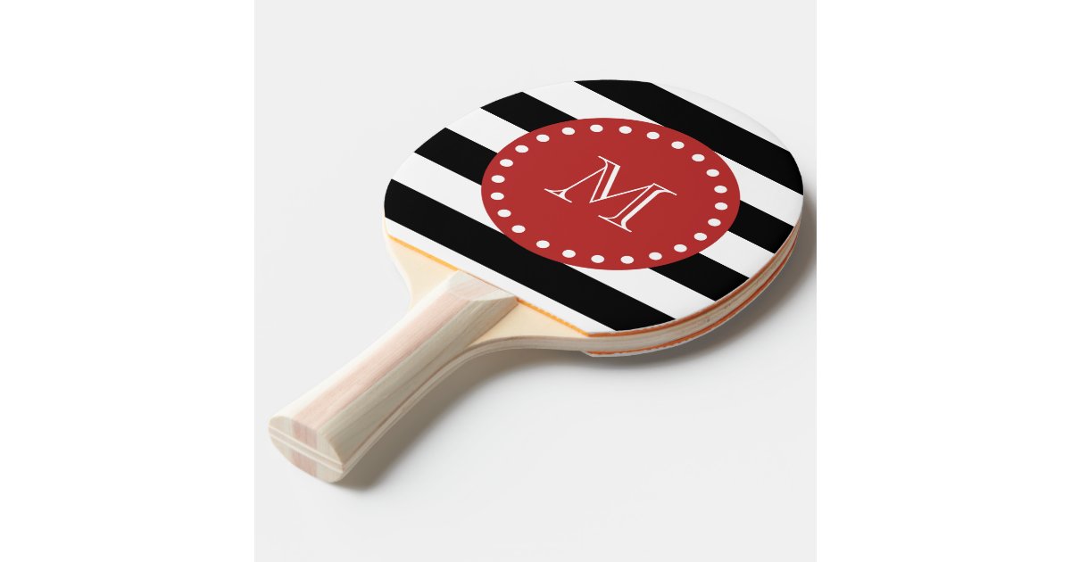 Black White Stripes Pattern, Red Monogram Ping Pong Paddle | Zazzle