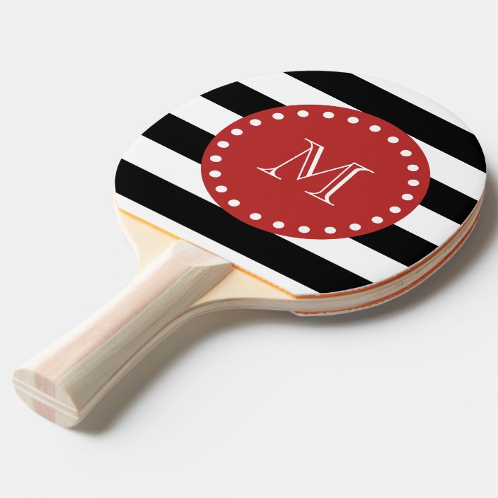 Black White Stripes Pattern, Red Monogram Ping Pong Paddle | Zazzle.com