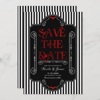 Black White Stripes Red Gothic Bat Wedding Save The Date | Zazzle
