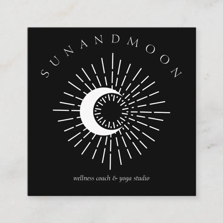 Black White Sun Moon Spiritual Solar Energy Square Business Card | Zazzle