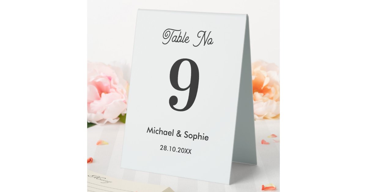 Black White Table Number Wedding Table Tent Sign | Zazzle