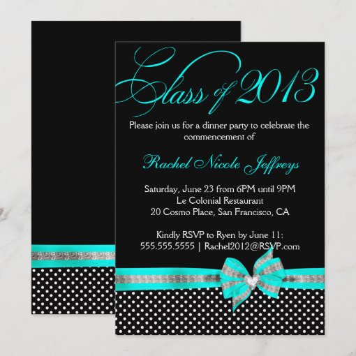 Black White Teal Polka Dot Graduation Invitation | Zazzle