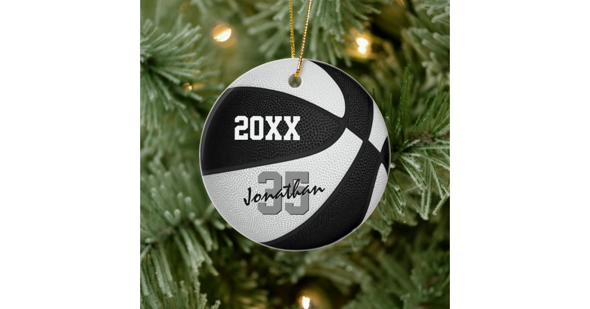 black white team colors basketball memento ceramic ornament | Zazzle