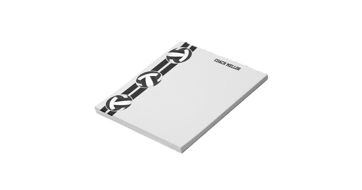 black white team colors volleyball coach custom notepad | Zazzle