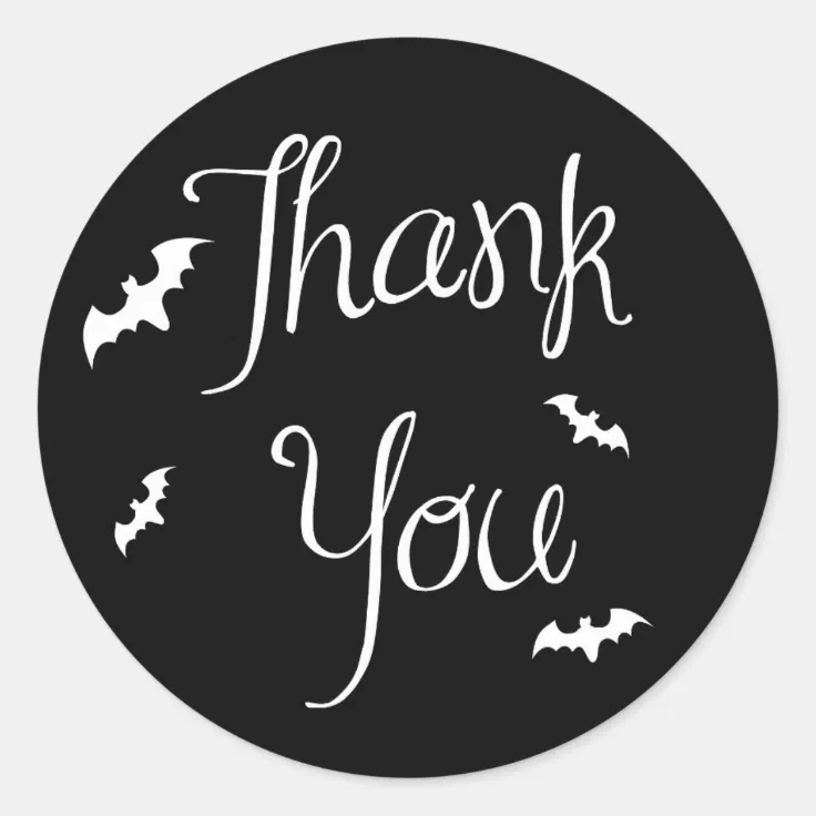 Black & White Thank You Bats Halloween Sticker | Zazzle