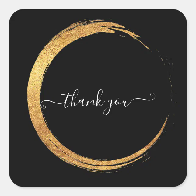 Black White Thank You Gold Frame Modern Square Sticker | Zazzle