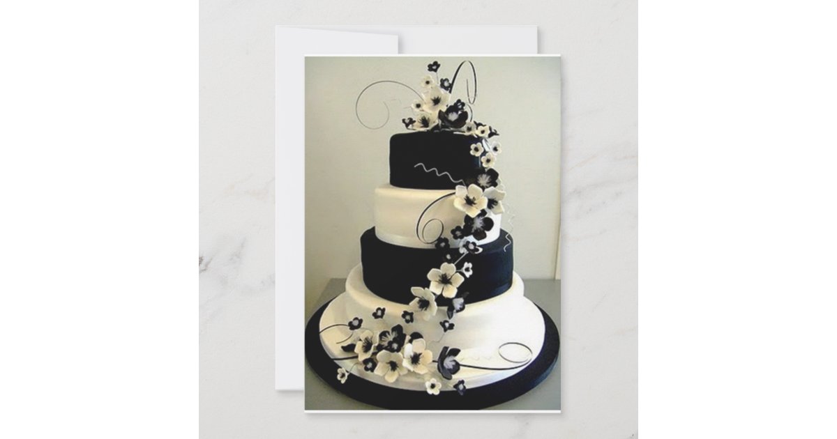 BLACK/WHITE THEMED WEDDING CAKE INVITE | Zazzle