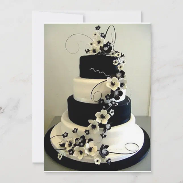 BLACK/WHITE THEMED WEDDING CAKE INVITE | Zazzle