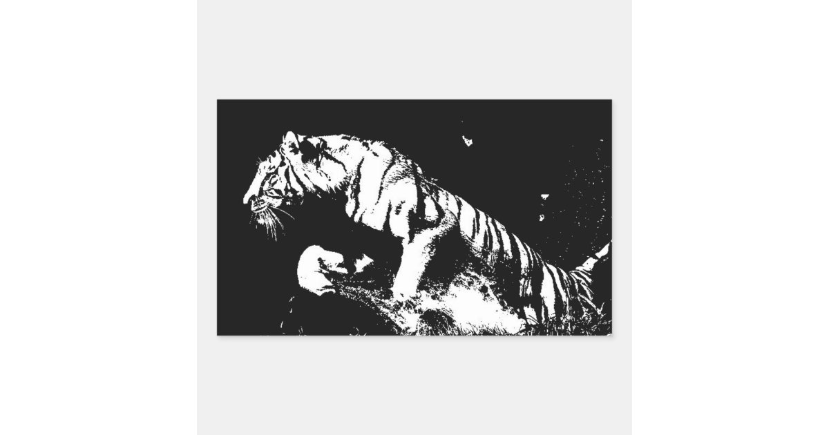 Black & White Tiger Rectangular Sticker | Zazzle