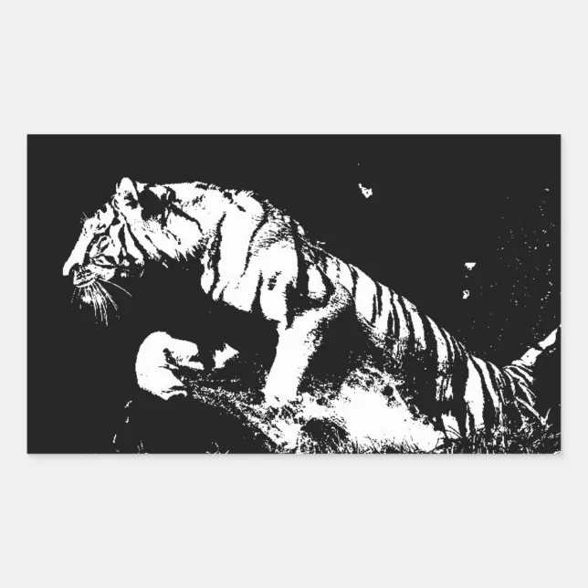 Black & White Tiger Rectangular Sticker | Zazzle