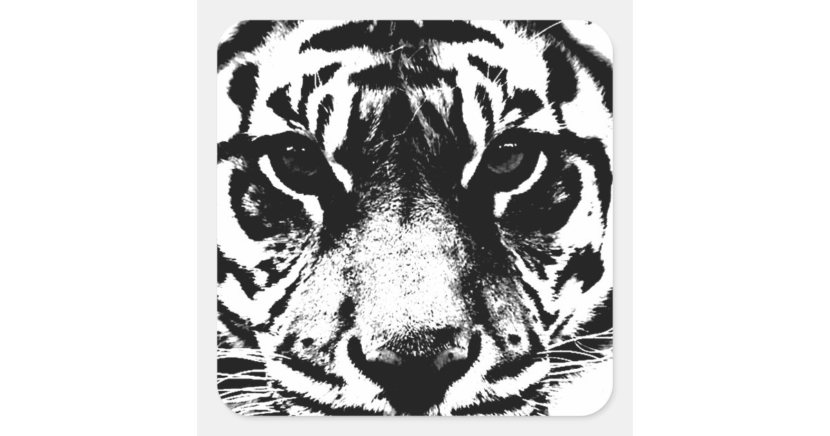 Black & White Tiger Square Sticker | Zazzle