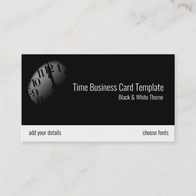 Black & White Time Clock Photo Template Business Card | Zazzle