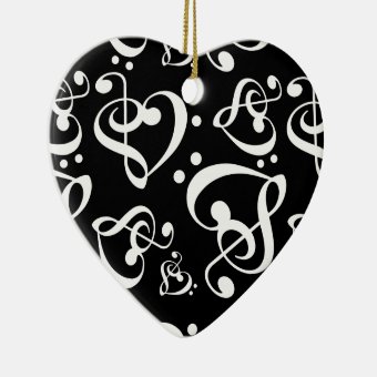Black White Treble Bass Clef Heart Music Christmas Ceramic Ornament ...
