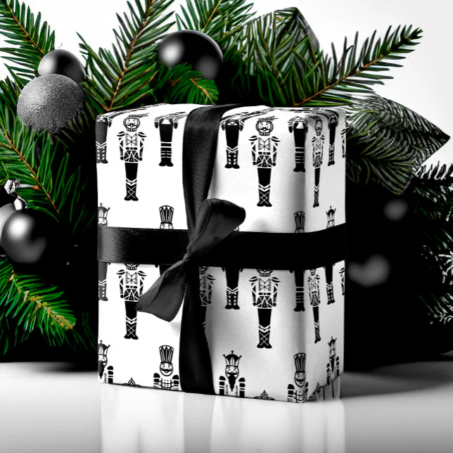 Black & White Trendy Abstract Nutcracker Pattern Wrapping Paper | Zazzle