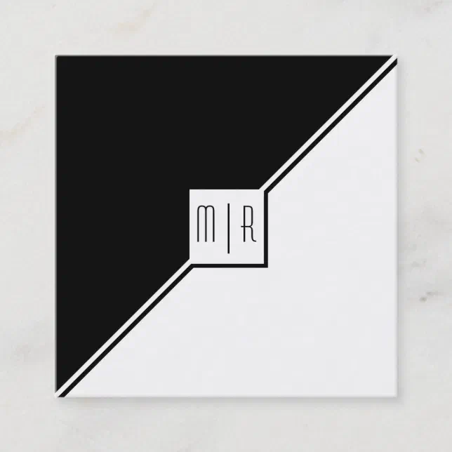 Black, white triangles, monogram modern geometric square business card ...