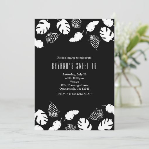 Black & White Tropical Leaves Elegant Chic Party Invitation | Zazzle