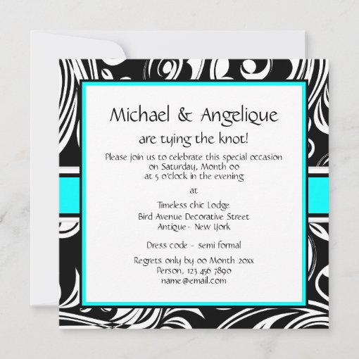 Black white turquoise engagement wedding invitation | Zazzle