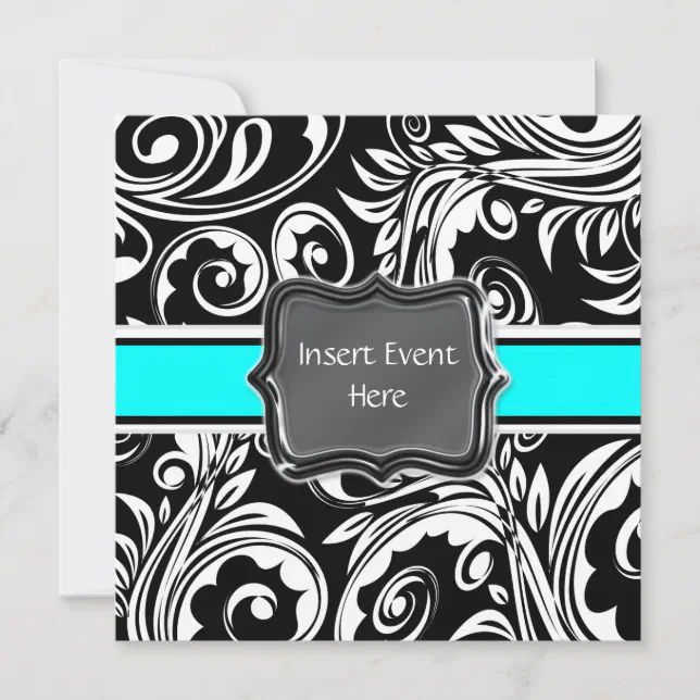 Black white turquoise engagement wedding invitation | Zazzle