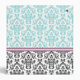 Black white, turquoise, pink damask wedding binder | Zazzle