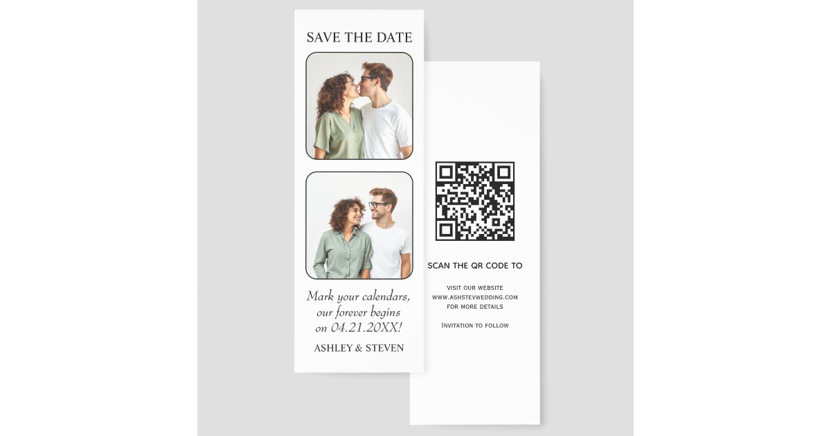 Black, white two photos Save the Date QR code Bookmarks | Zazzle