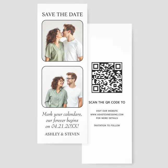 Black, white two photos Save the Date QR code Bookmarks | Zazzle