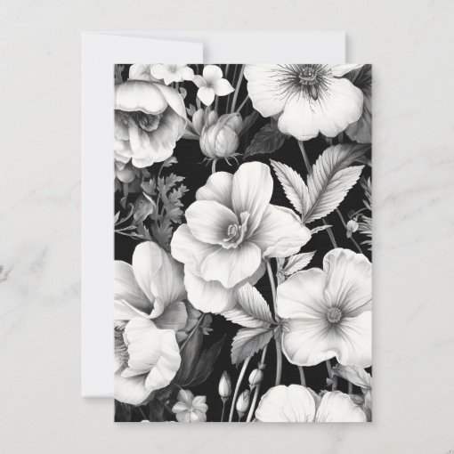 Black White Vintage Botanical Dark Floral Wedding Invitation | Zazzle