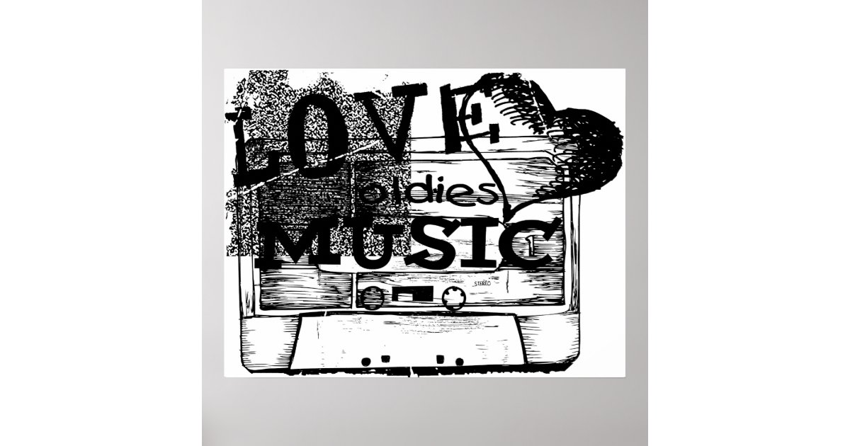 Black, White Vintage Love oldies music Poster | Zazzle