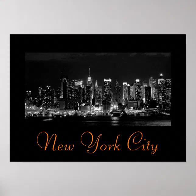 Black White Vintage New York City Script Poster | Zazzle