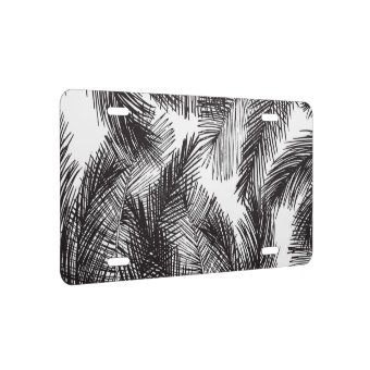 Black white watercolor hand painted palm trees license plate | Zazzle